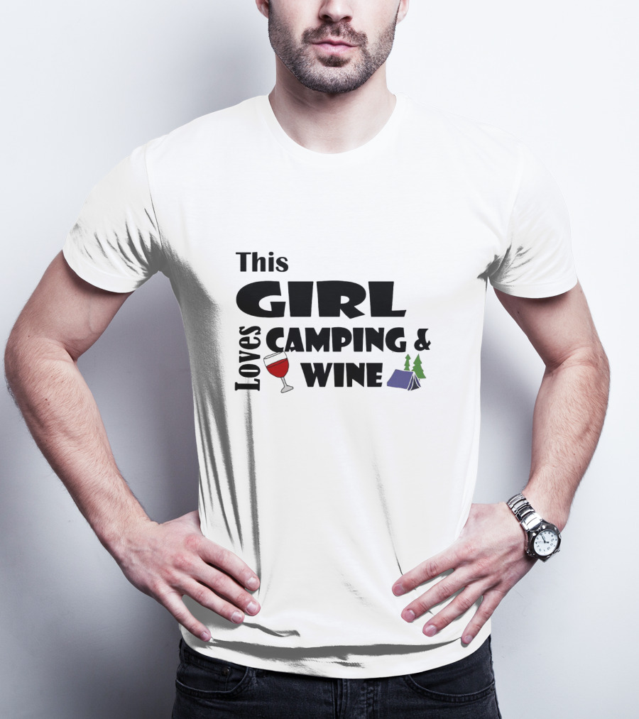 This Girl Loves Camping And Wine With Tent And Wine Glass Icons T-Shirt