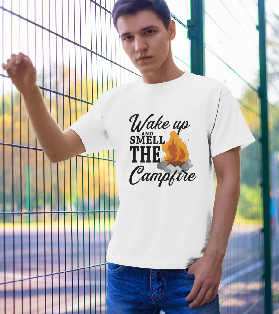 Wake Up And Smell The Campfire With Vibrant Flames And Rocks T-Shirt