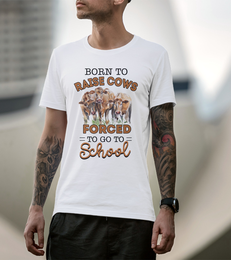 Born To Raise Cows Forced To Go To School With Watercolor Cattle T-Shirt
