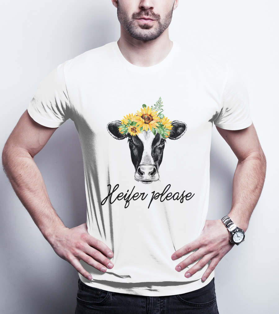 Heifer Please Cow With Sunflower Headbands And Bandana T-Shirt