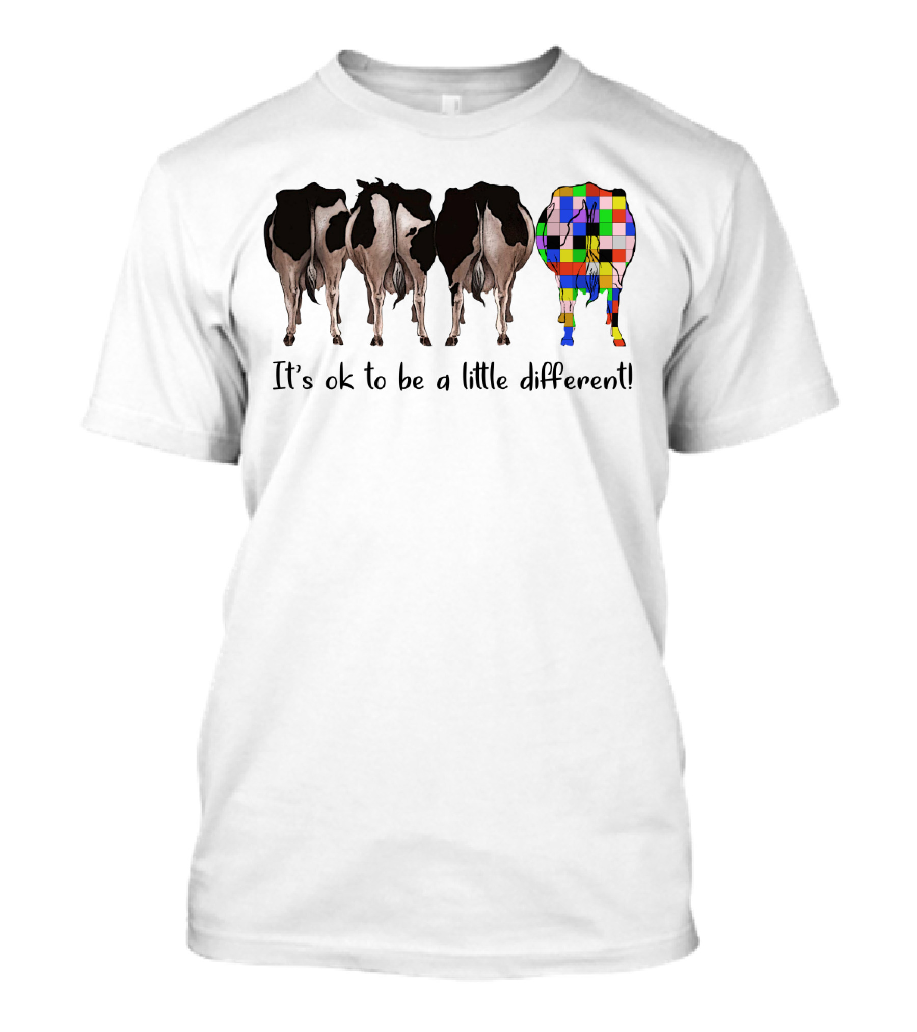 Cows It's Ok To Be A Little Different Colorful Patchwork Cow Standing Out T-Shirt