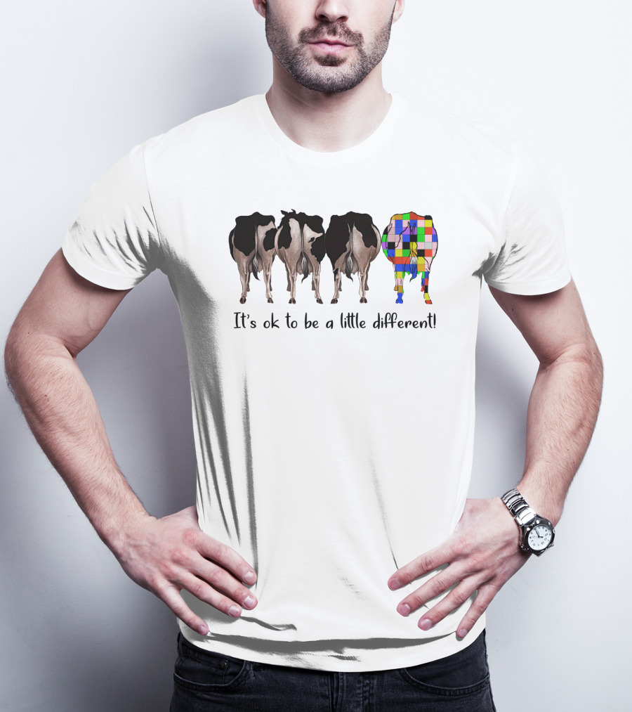 Cows It's Ok To Be A Little Different Colorful Patchwork Cow Standing Out T-Shirt