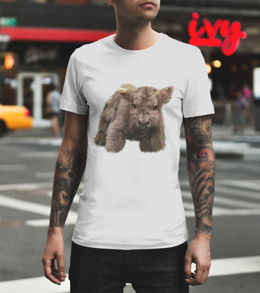 Cute Highland Cow Farm Animals Fluffy Calf T-Shirt