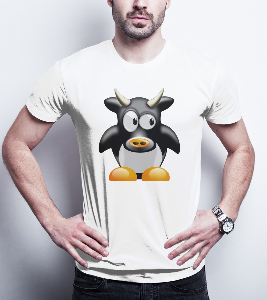 Playful Cute Cow Penguin Mashup Cartoon Character T-Shirt