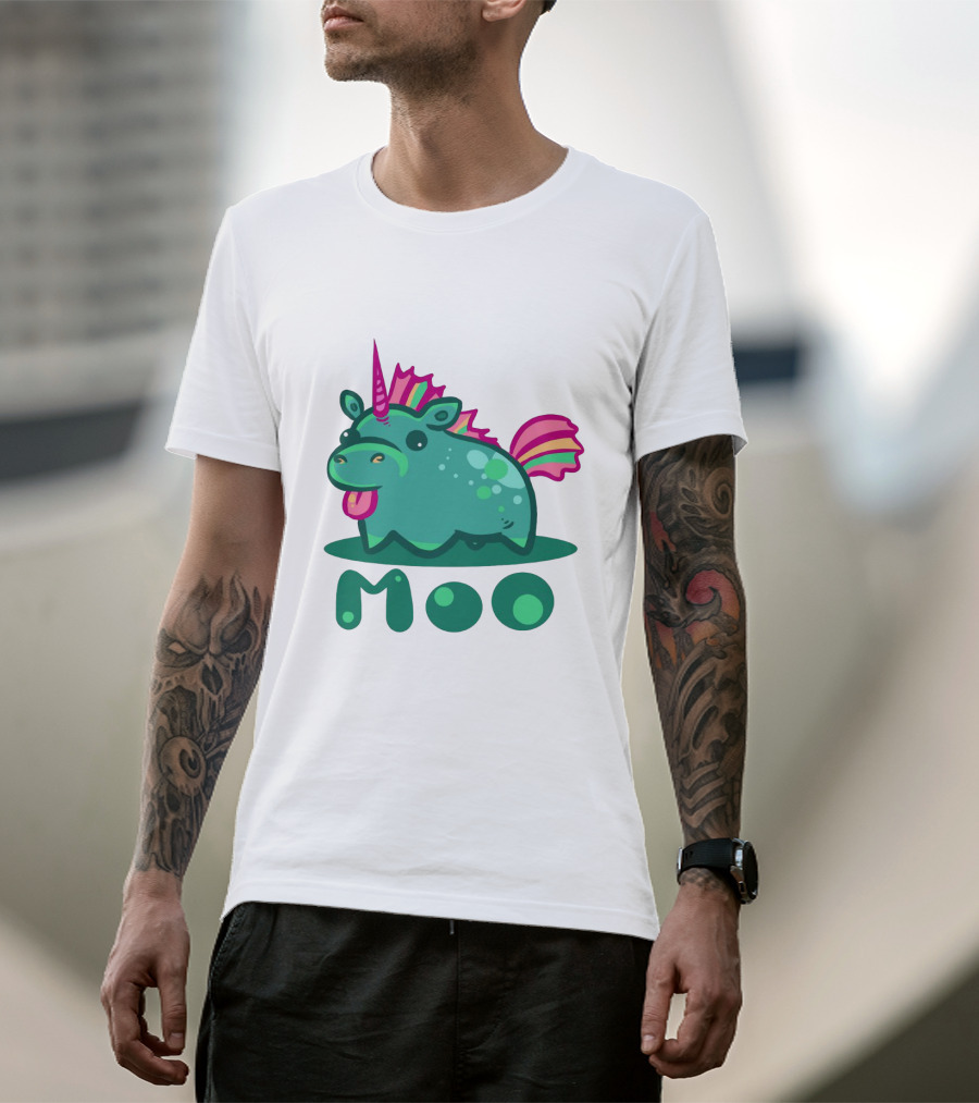 Moo Cute Derpy Unicow With Pink Horn And Rainbow Tail T-Shirt