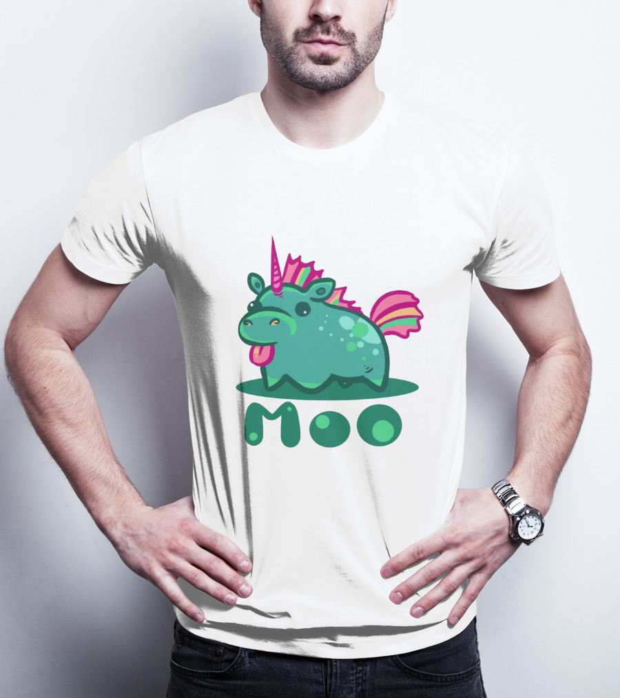 Moo Cute Derpy Unicow With Pink Horn And Rainbow Tail T-Shirt
