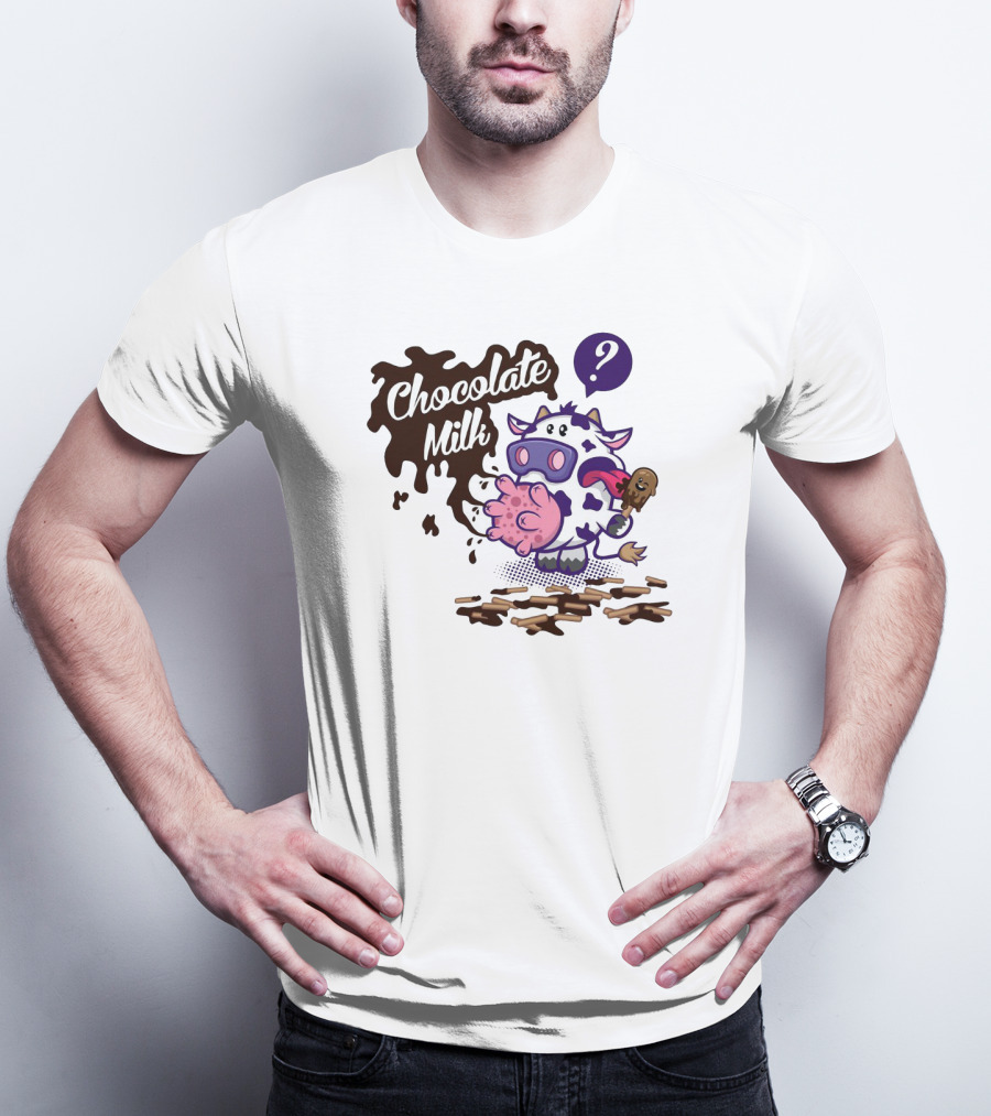 Chocolate Milk Cow Cartoon With Ice Cream And Question Mark By Squinked T-Shirt