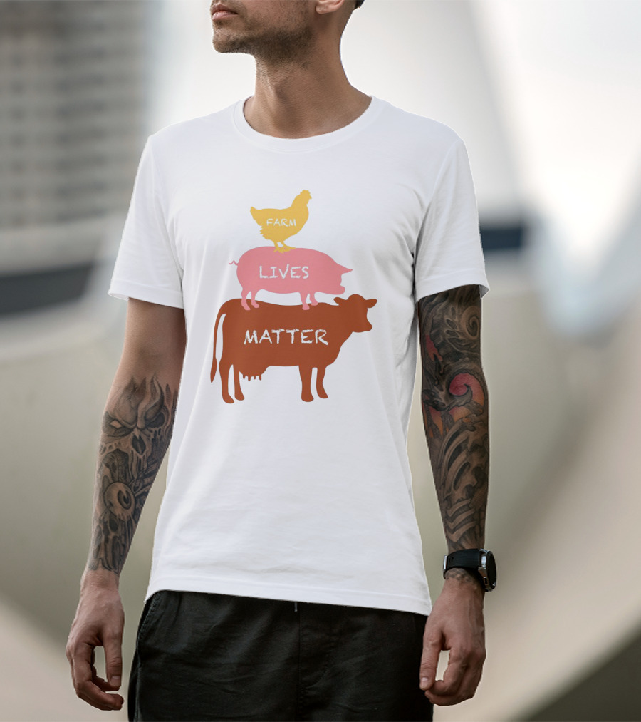 Farm Lives Matter Chicken Pig Cow Stacked Animal T-Shirt