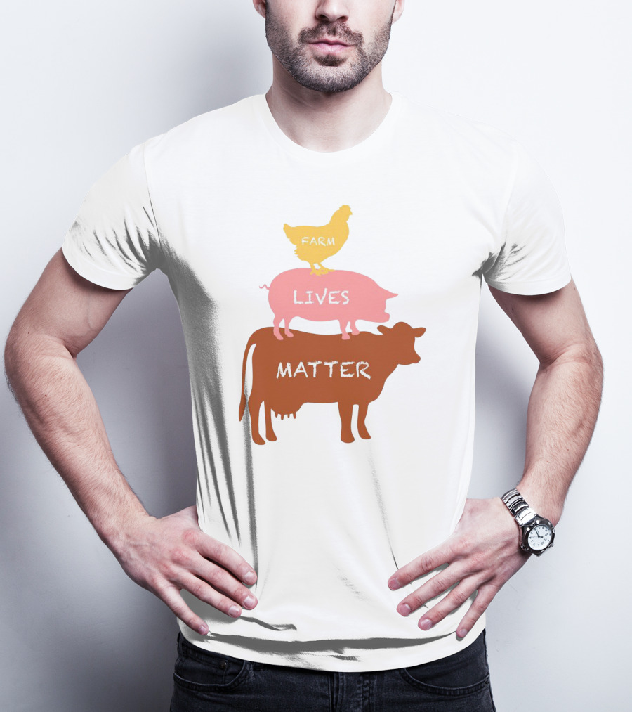 Farm Lives Matter Chicken Pig Cow Stacked Animal T-Shirt