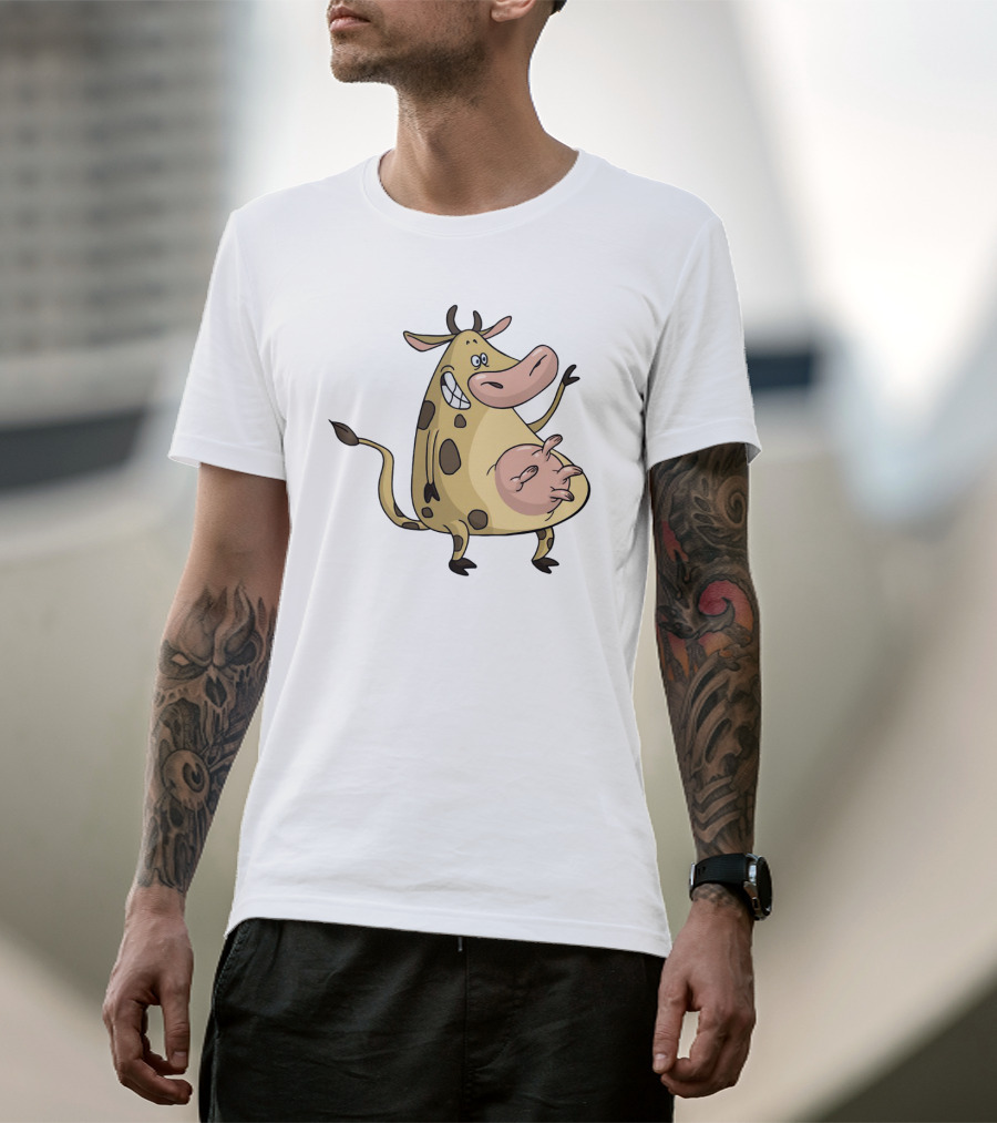 Friendly Cartoon Cow Cheerfully Waving Hello T-Shirt