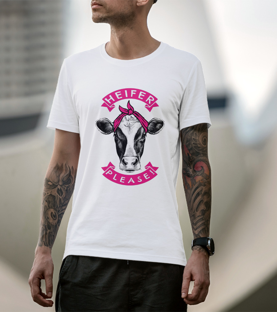 Heifer Please Cow With Pink Bandana Cowgirl T-Shirt