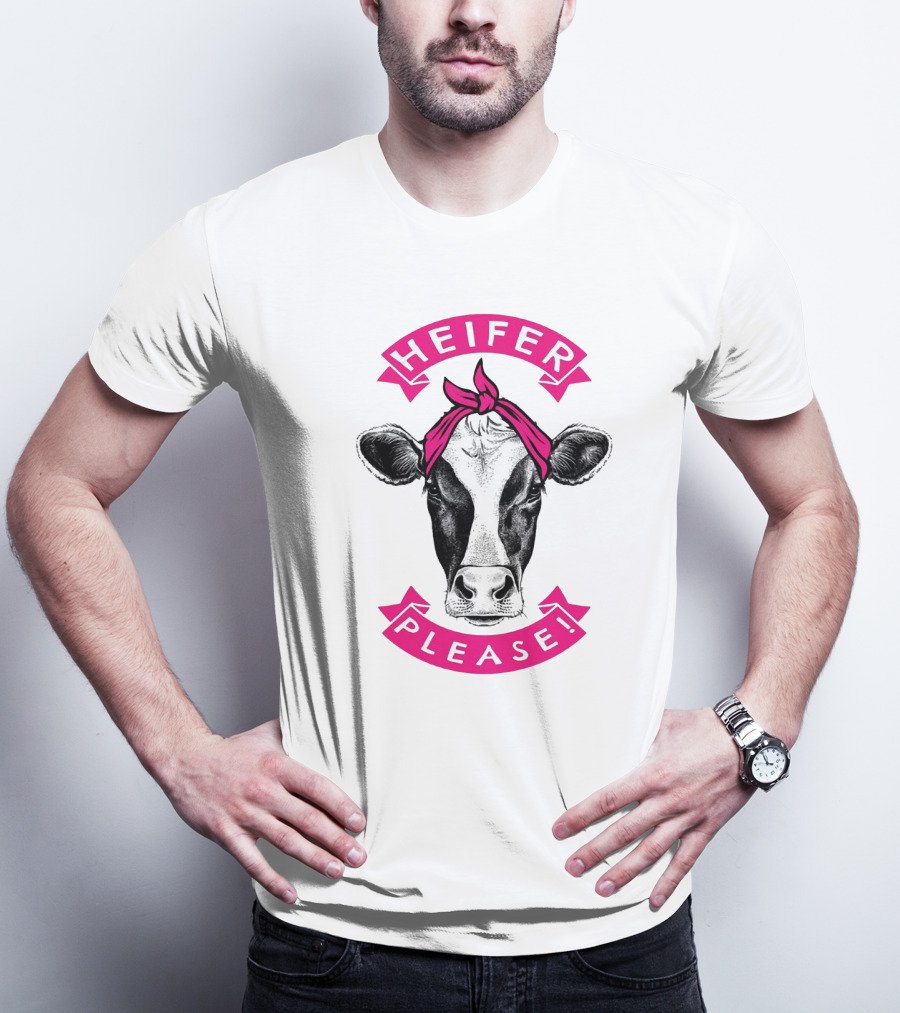 Heifer Please Cow With Pink Bandana Cowgirl T-Shirt