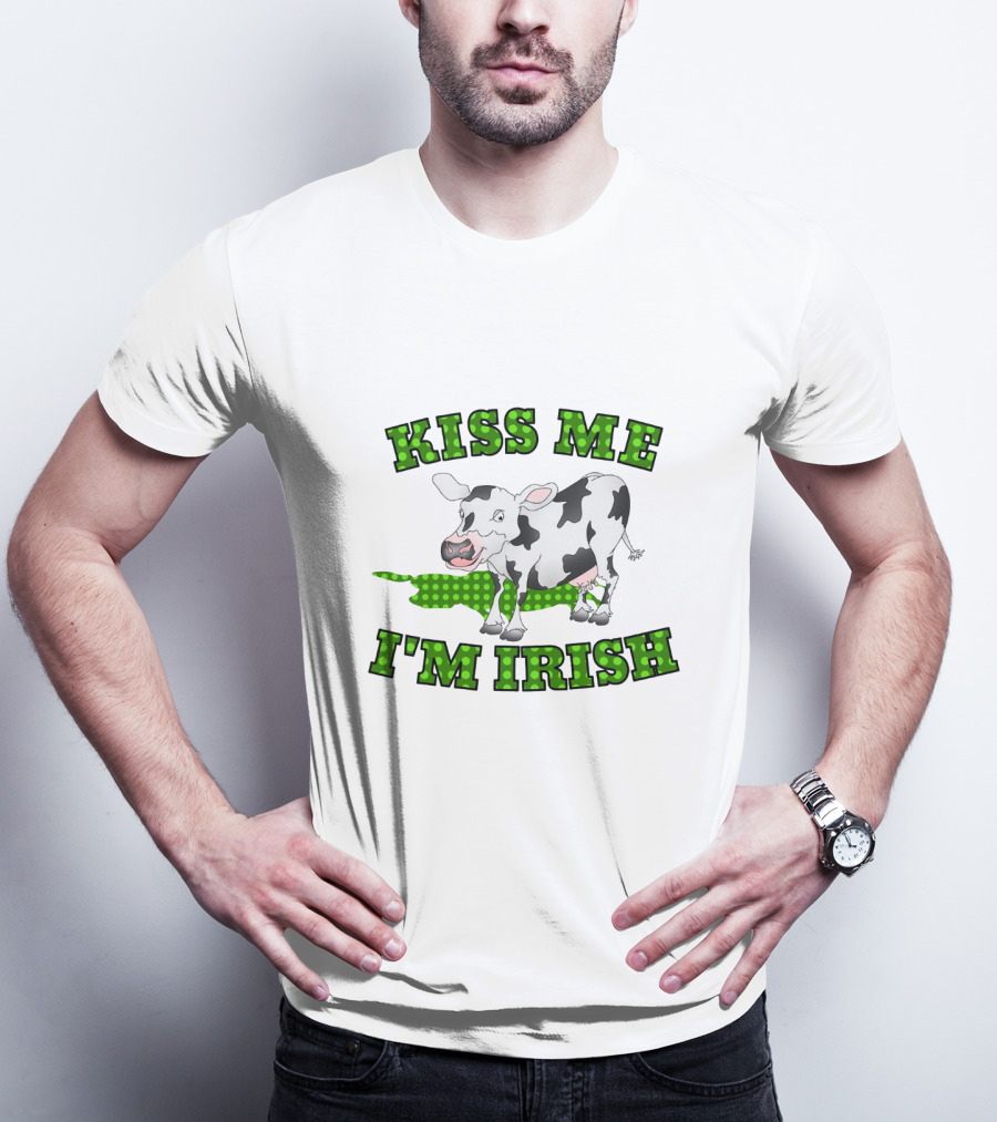 Kiss Me I'm Irish Cow With Green Polka Dot Accents T-Shirt