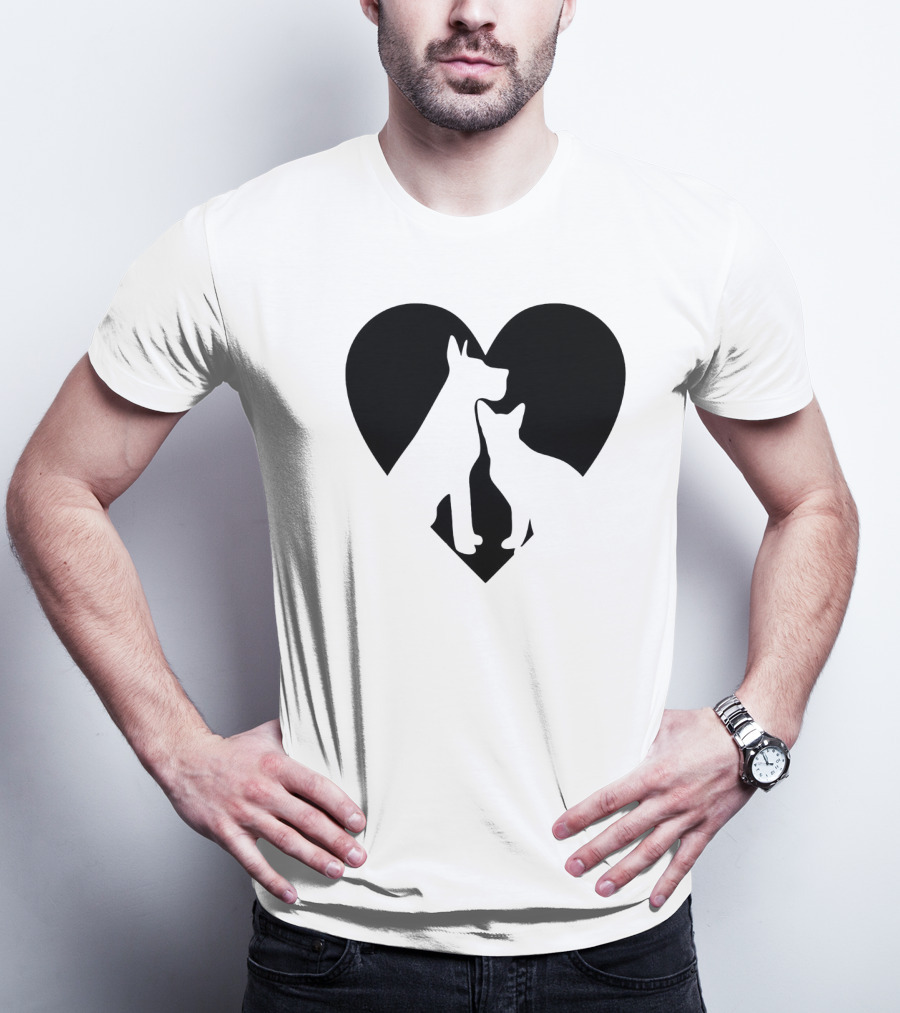 Love Animals Heart Silhouette Featuring Dog And Cat T-Shirt