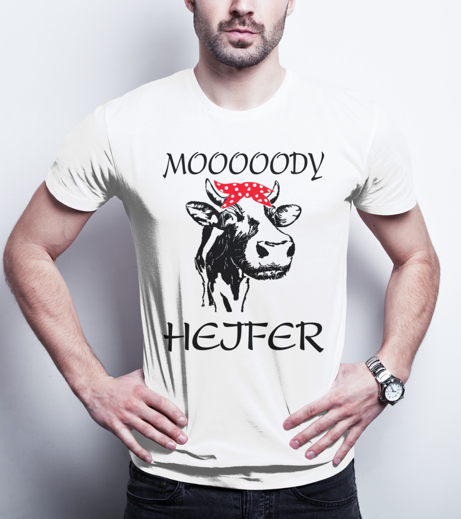Mooooody Heifer Cow With Red Polka Dot Bandana T-Shirt
