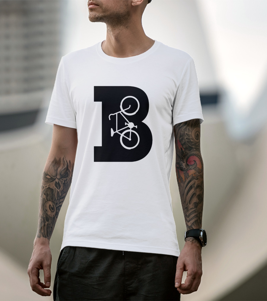 B Letter With Bicycle Motif Design In Bold Black T-Shirt