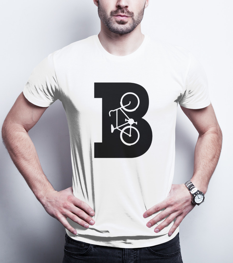 B Letter With Bicycle Motif Design In Bold Black T-Shirt
