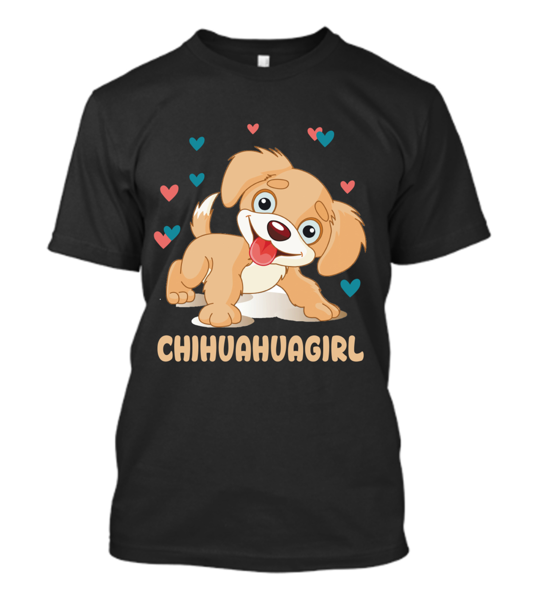 Chihuahuagirl Cute Cartoon Puppy Surrounded By Colorful Hearts T-Shirt