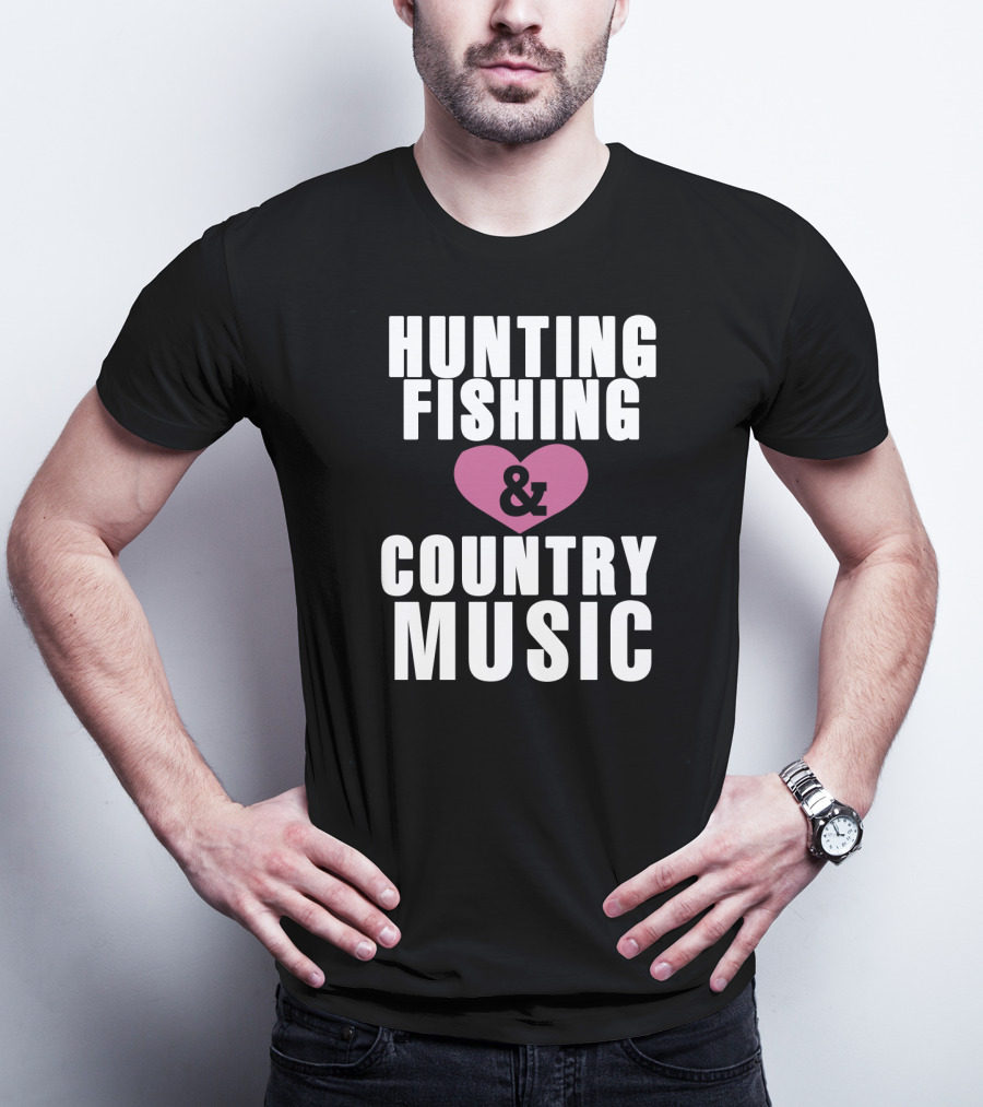 Hunting Fishing And Country Music Heart T-Shirt