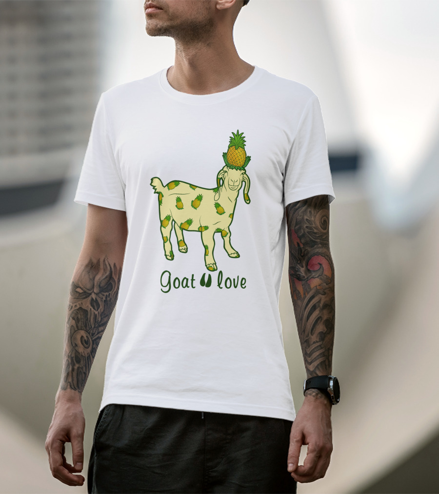 Goat With Pineapple Patterns And Text 'Goat Love' T-Shirt