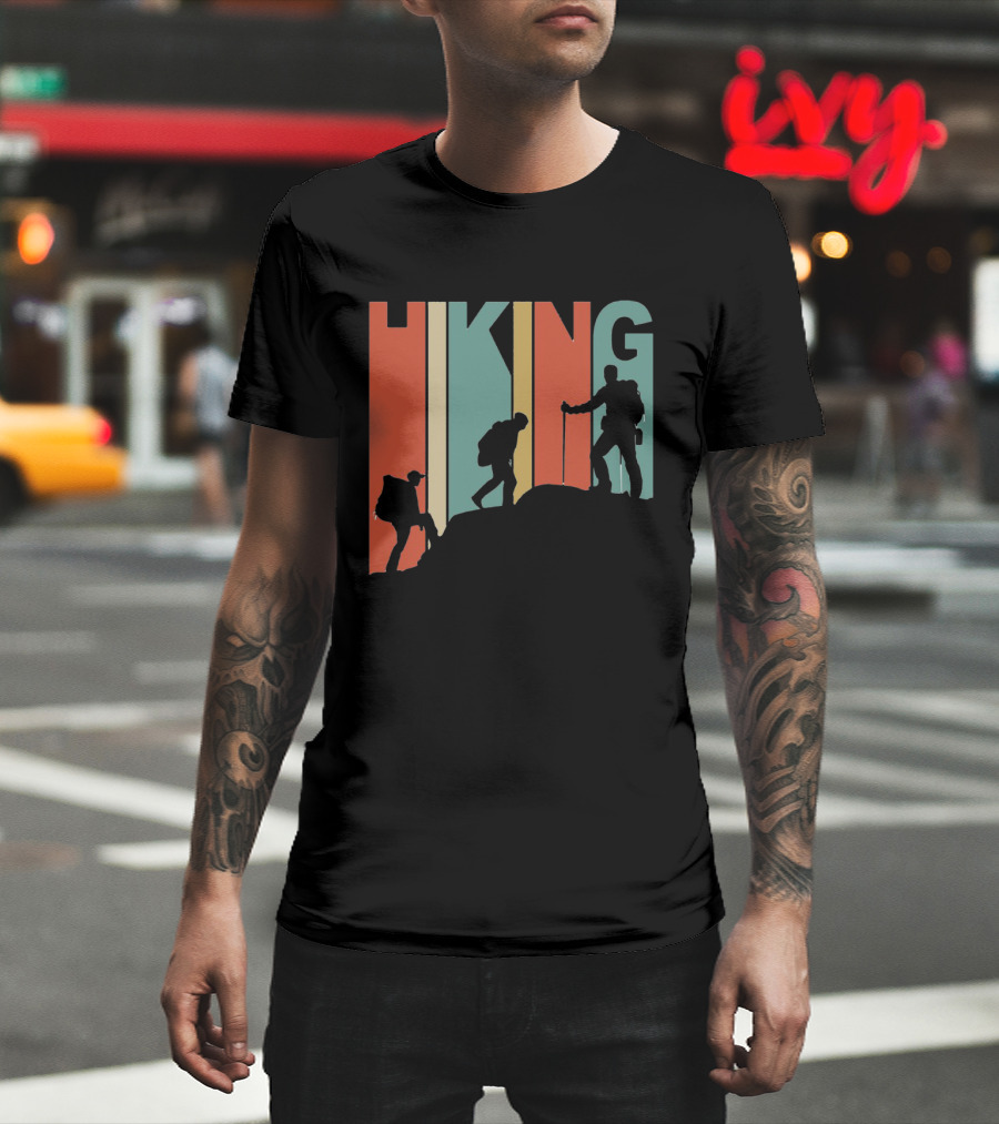 Retro Gradient Hiking Silhouette Adventure T-Shirt