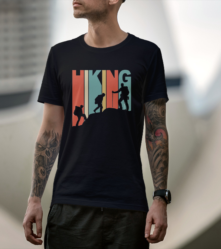 Retro Gradient Hiking Silhouette Adventure T-Shirt
