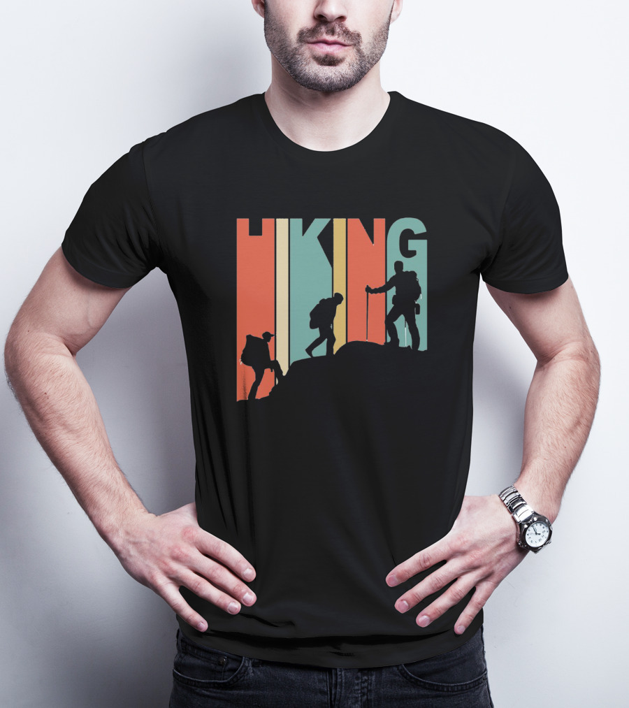 Retro Gradient Hiking Silhouette Adventure T-Shirt
