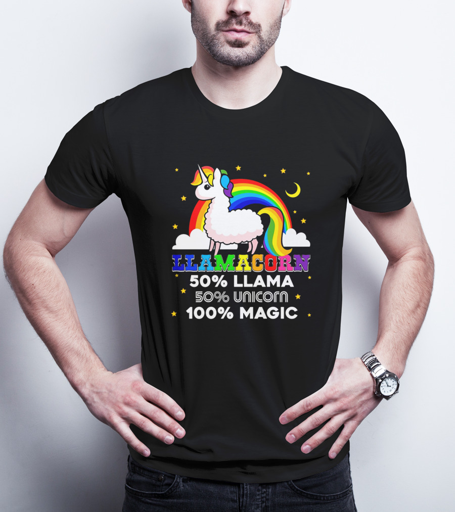 Llamacorn Rainbow Magic 50% Llama 50% Unicorn 100% Magic T-Shirt