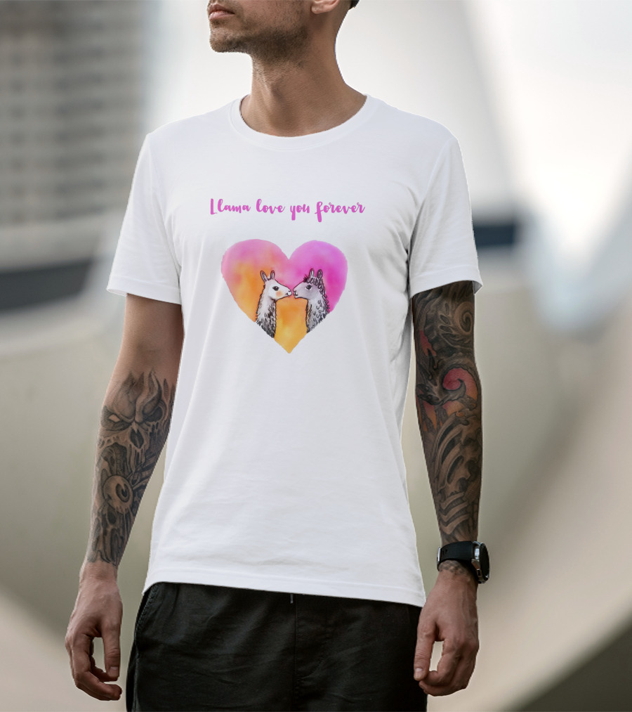 Llama Love You Forever Heart With Two Llamas T-Shirt