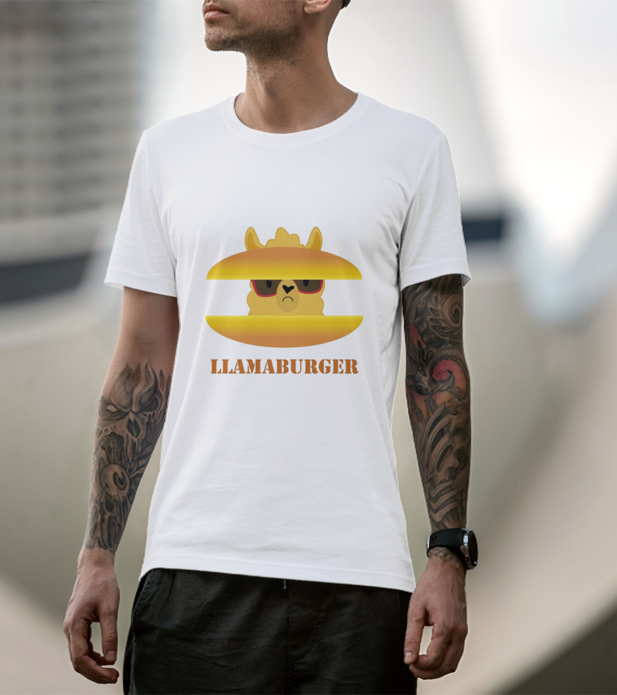 LLAMABURGER Sad Llama With Glasses Between Burger Pieces T-Shirt