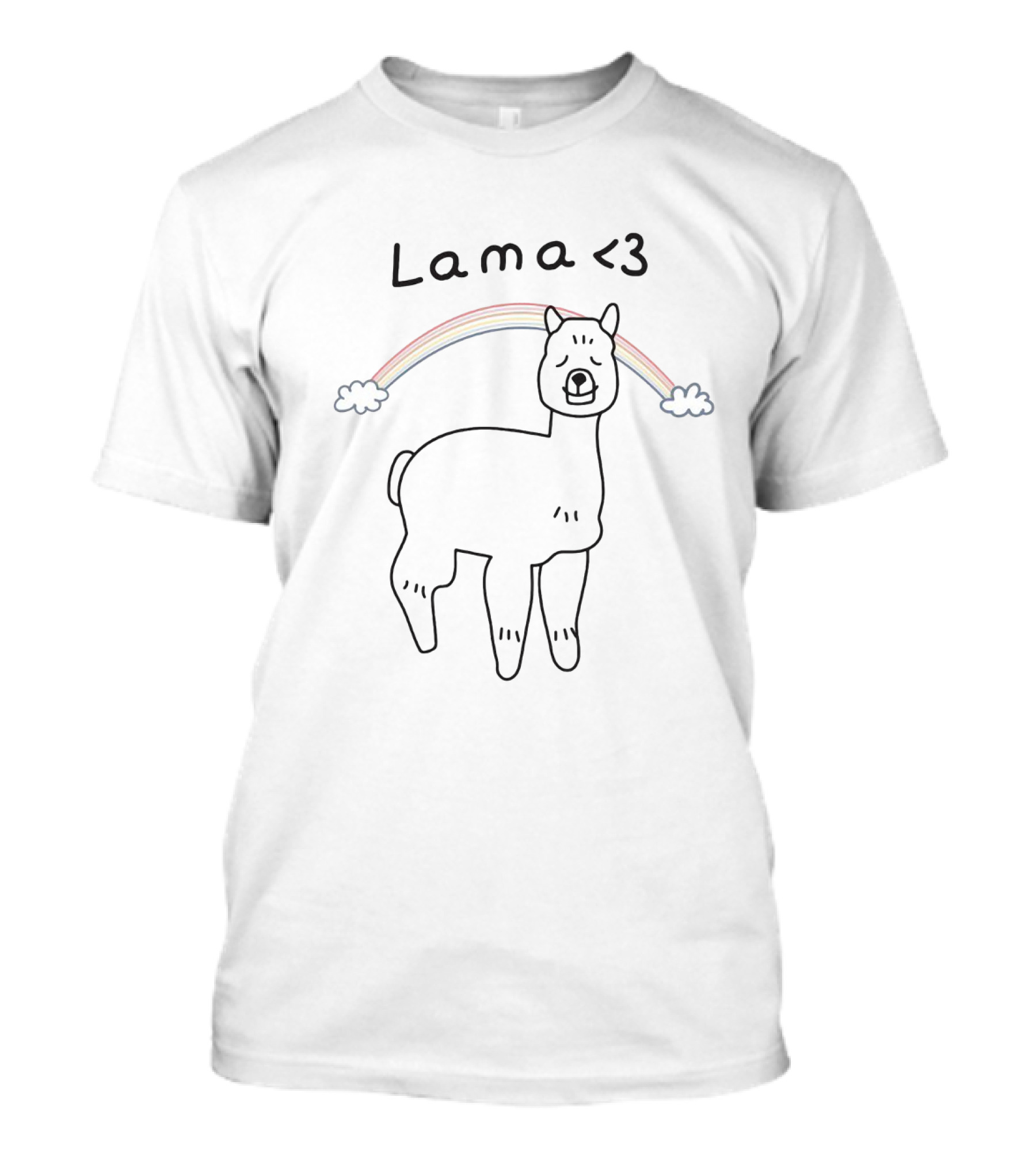 Lama <3 Rainbow Sketch With Colorful Clouds T-Shirt