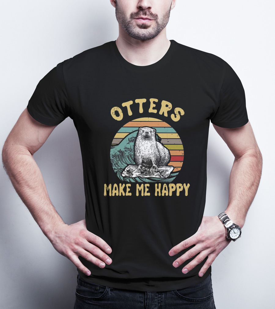 Otters Make Me Happy Vintage Wave T-Shirt