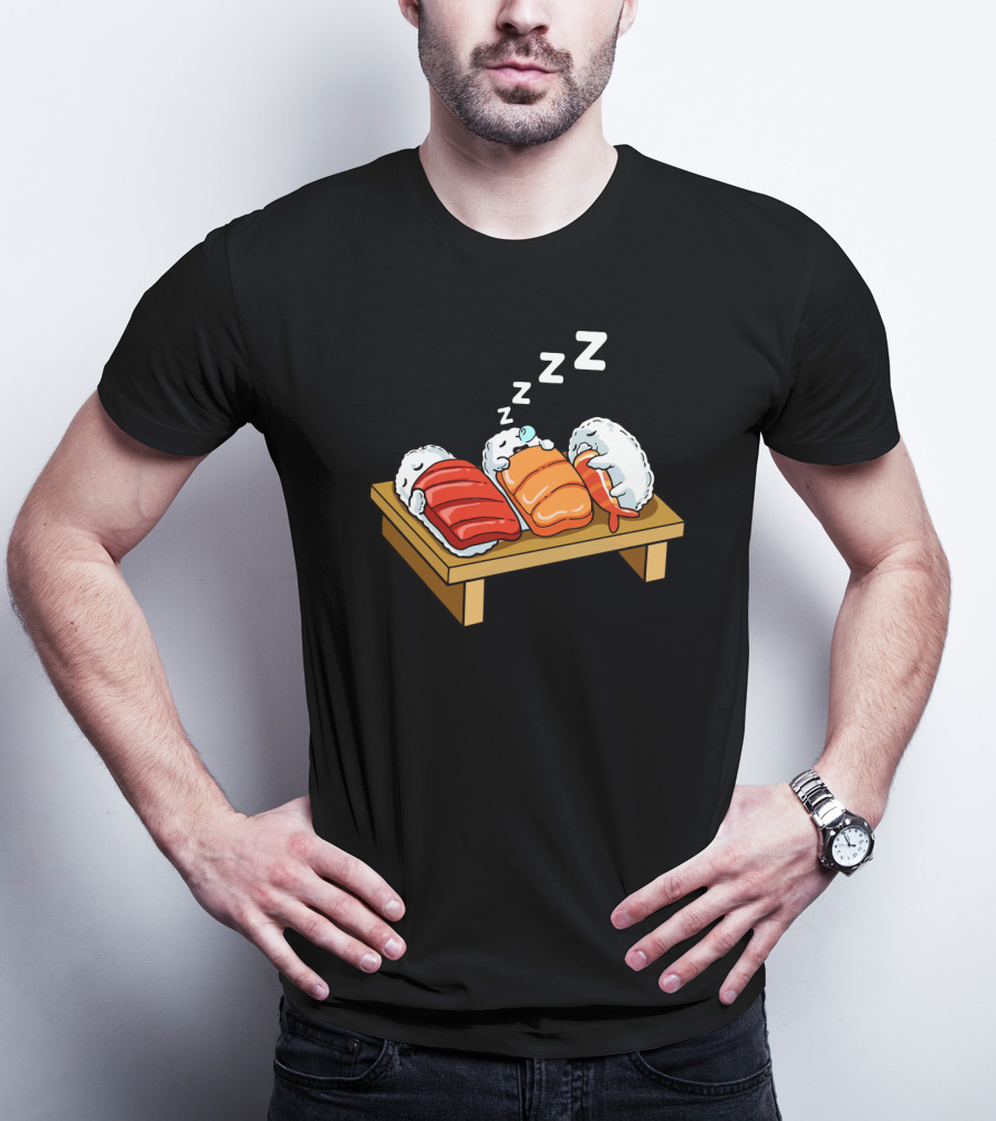 Sushi Sleep Zzz Cartoon Sushi Nigiri On Wooden Board With Sleeping Z's T-Shirt