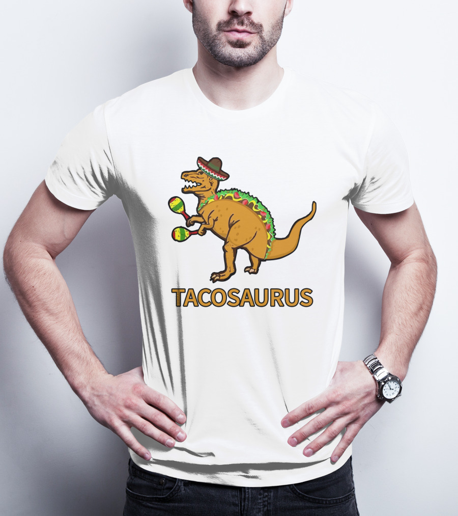 Tacosaurus Sombrero Dinosaur With Maracas Taco Lover Fiesta Fun T-Shirt