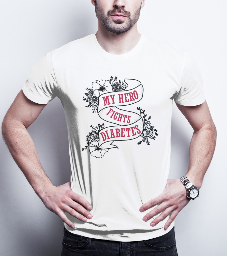 My Hero Fights Diabetes Floral Ribbon T-Shirt