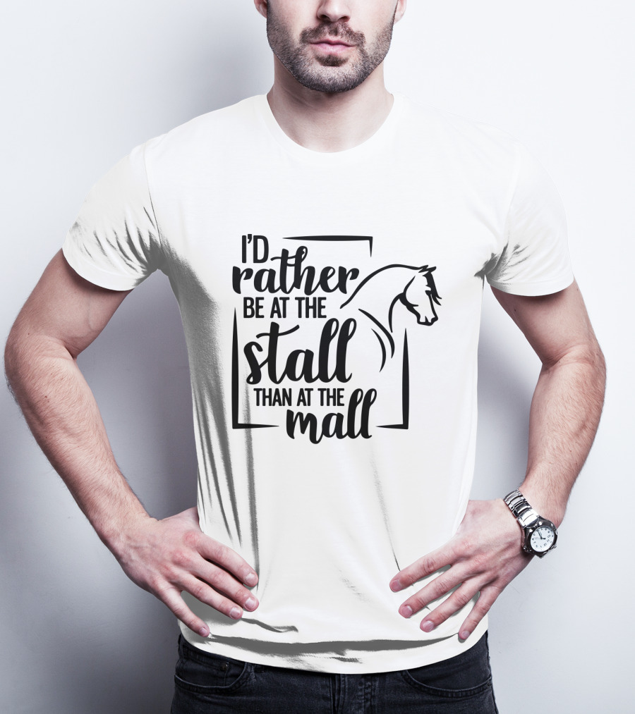 I'd Rather Be At The Stall Than At The Mall Horse Head Outline T-Shirt