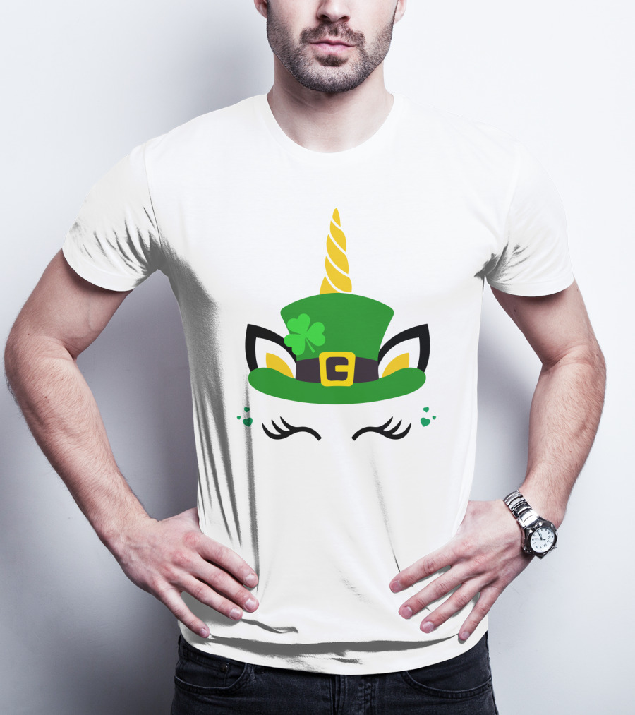 Unicorn Shamrocks Leprechaun Hat Clover St. Patrick's Day Magic Icons T-Shirt