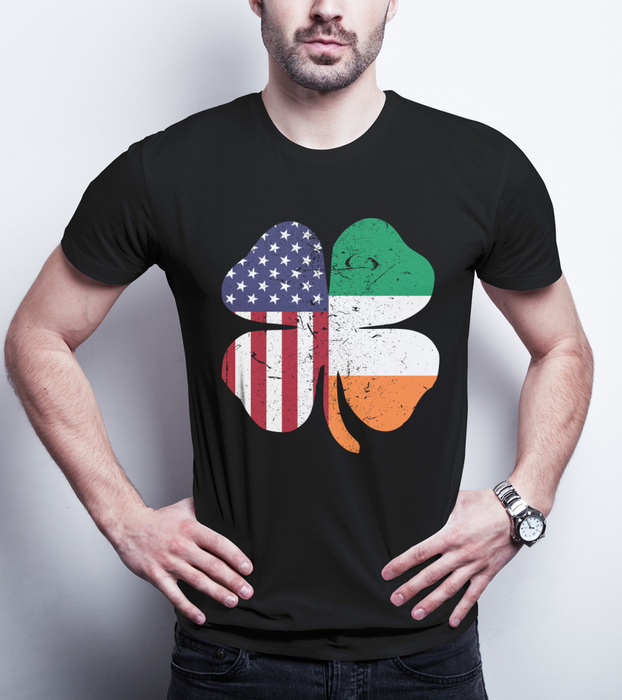 Ireland Flag And American Flag Shamrock T-Shirt