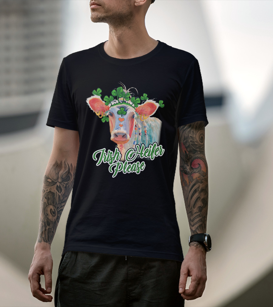 Irish Heifer Please With Shamrock Cow T-Shirt