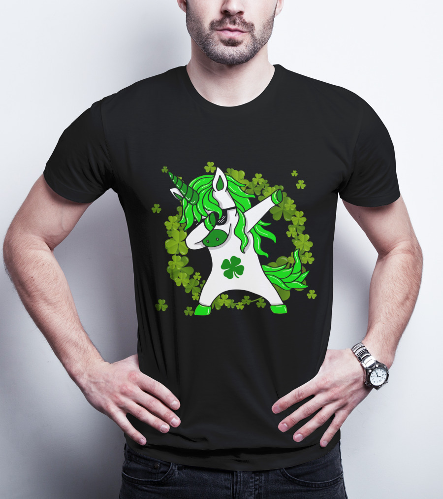 St Patricks Day Shamrock Unicorn Dabbing T-Shirt