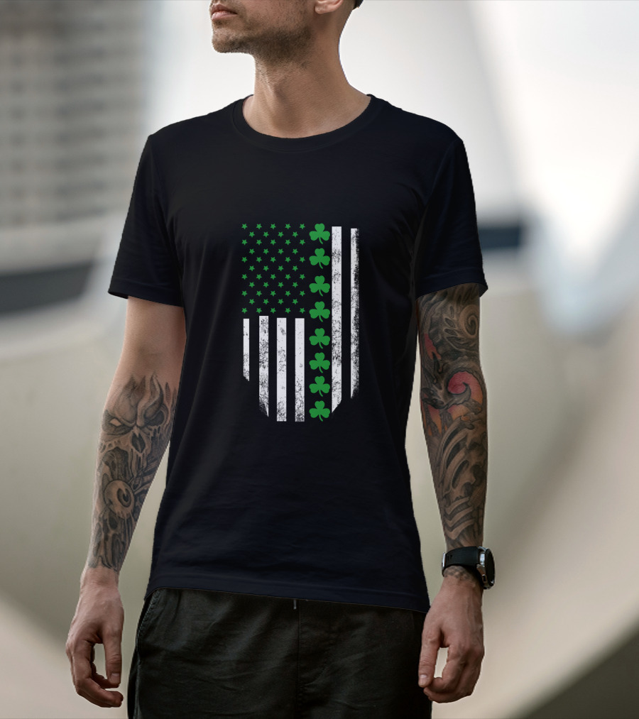 St Patrick's Day Shamrock American Flag T-Shirt