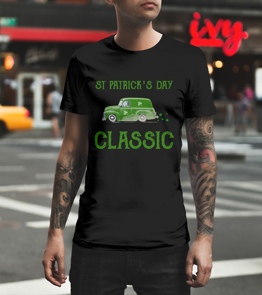 St Patrick's Day Classic Green Truck With Shamrocks T-Shirt