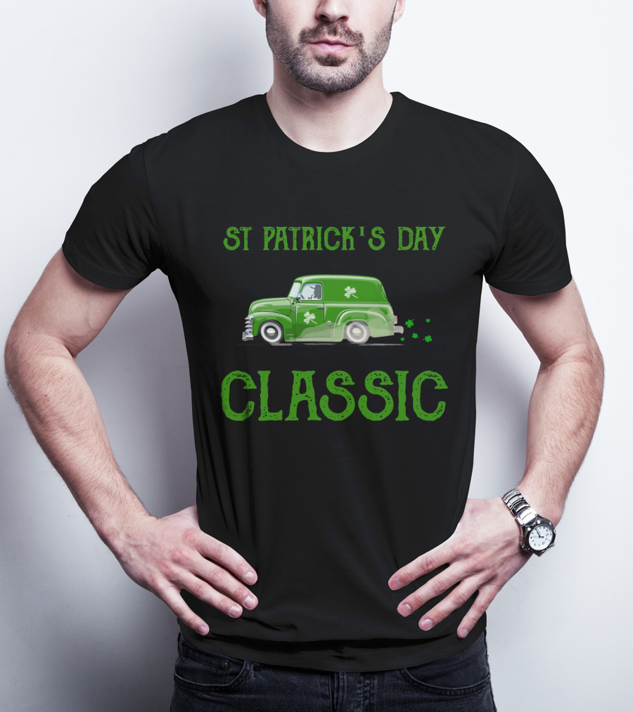St Patrick's Day Classic Green Truck With Shamrocks T-Shirt