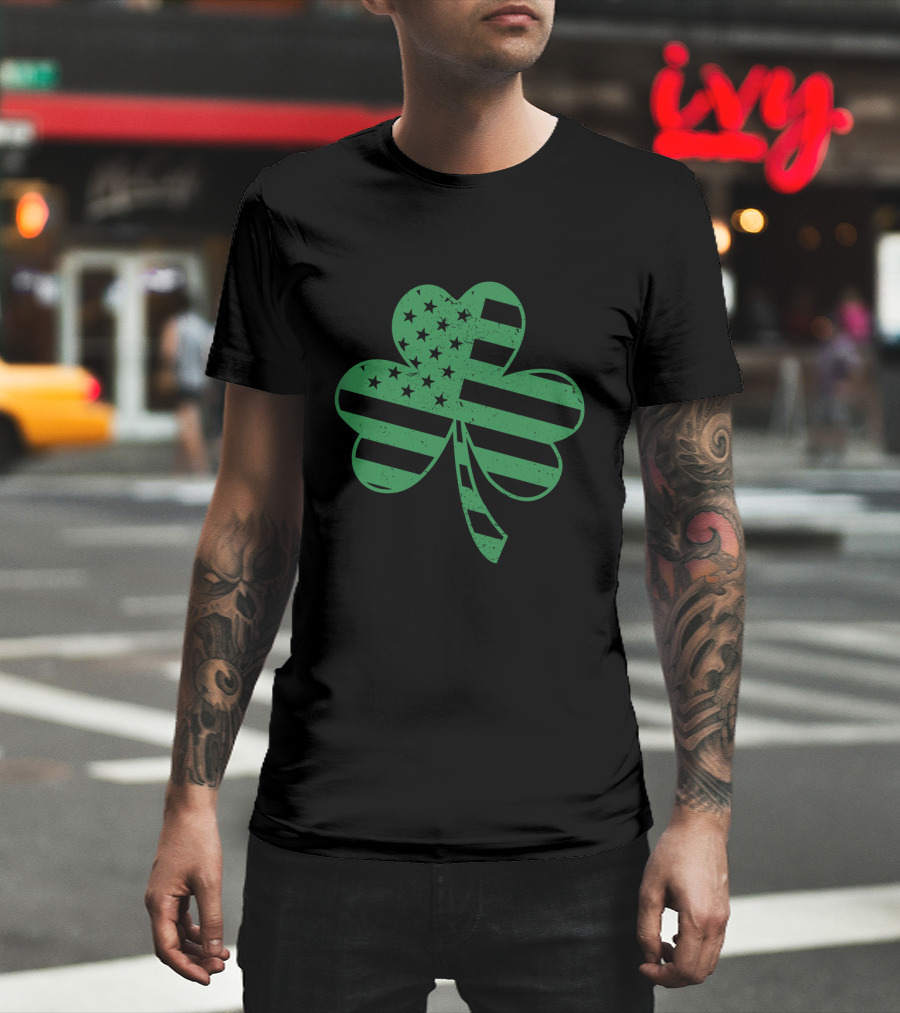 St. Patrick's Day Shamrock With American Flag Stripes And Stars T-Shirt