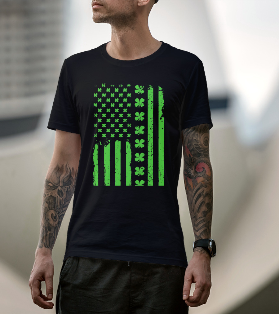 American Flag Green Clover Shamrock T-Shirt