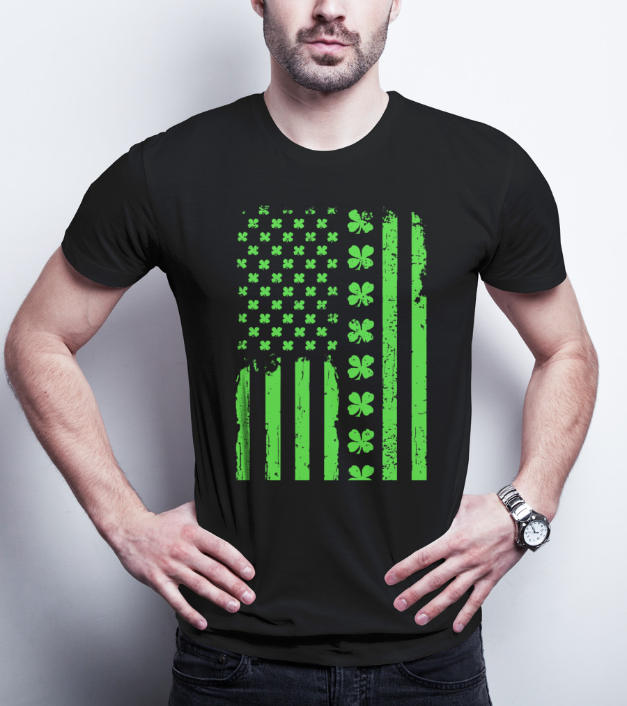 American Flag Green Clover Shamrock T-Shirt