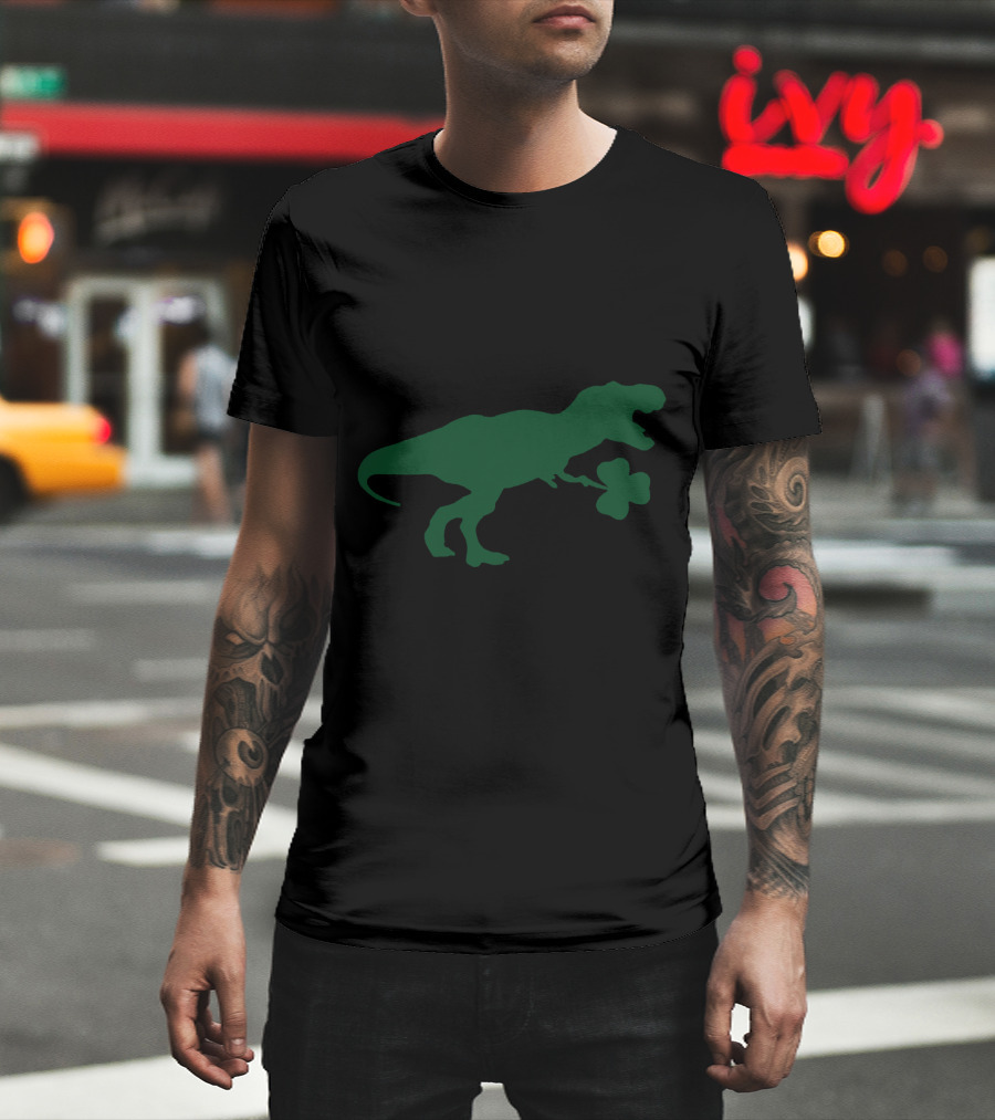 Dinosaurs Holding Shamrock For St Patrick's Day T-Shirt