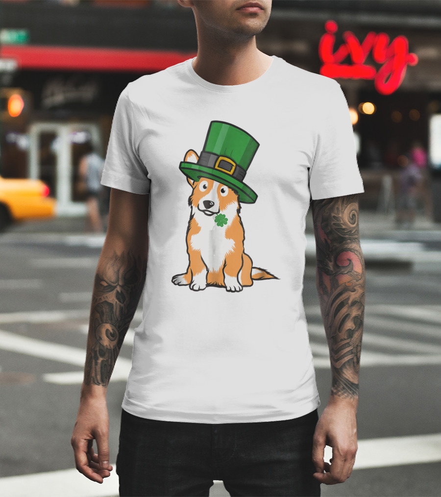 Lucky Corgi Dog St Patrick's Day Hat Shamrock T-Shirt