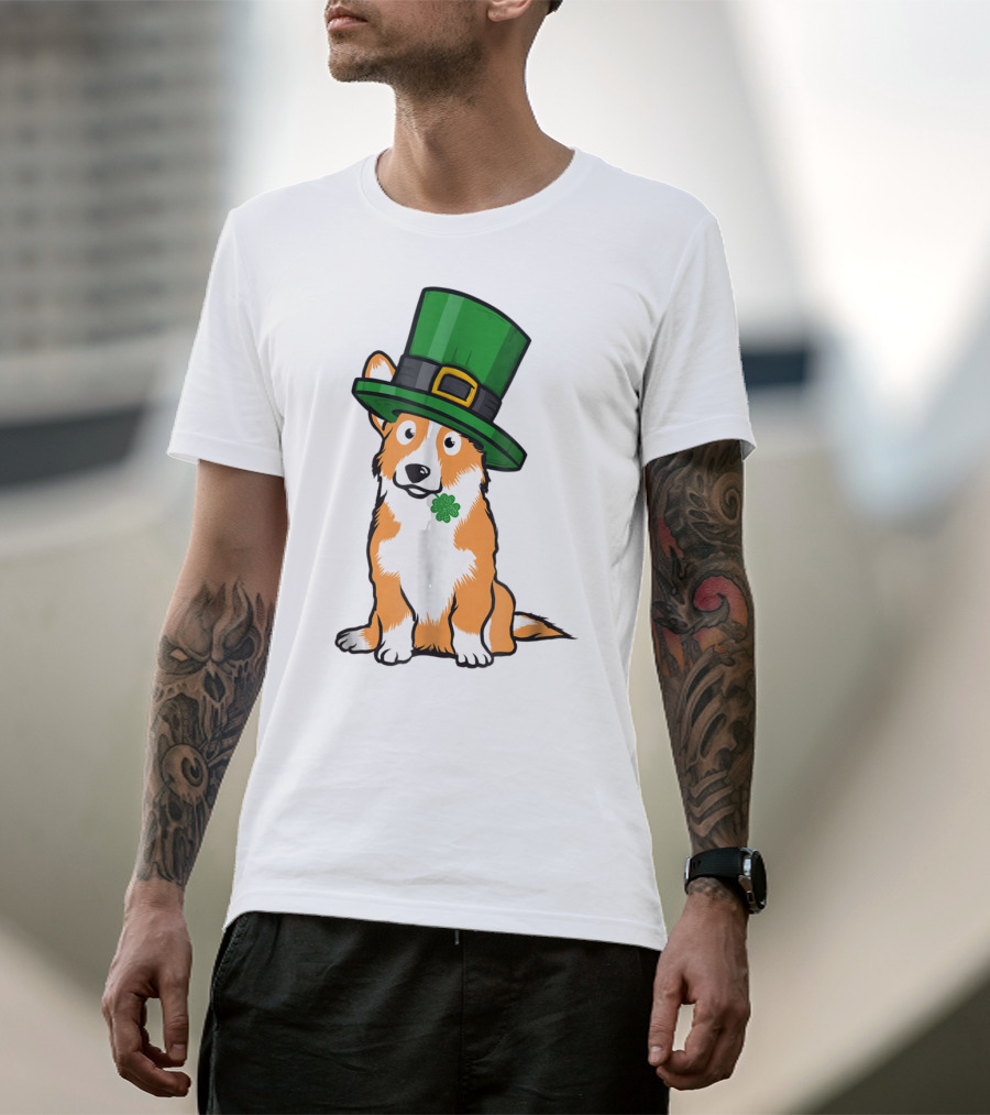 Lucky Corgi Dog St Patrick's Day Hat Shamrock T-Shirt