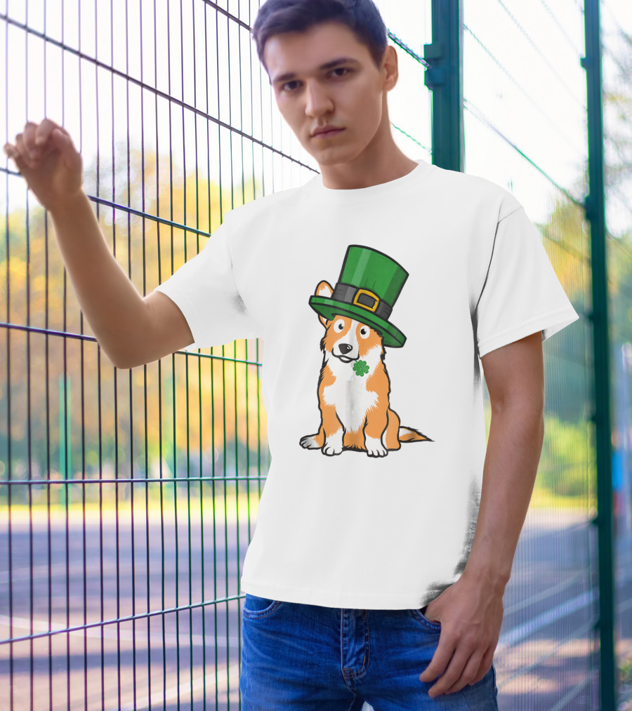 Lucky Corgi Dog St Patrick's Day Hat Shamrock T-Shirt